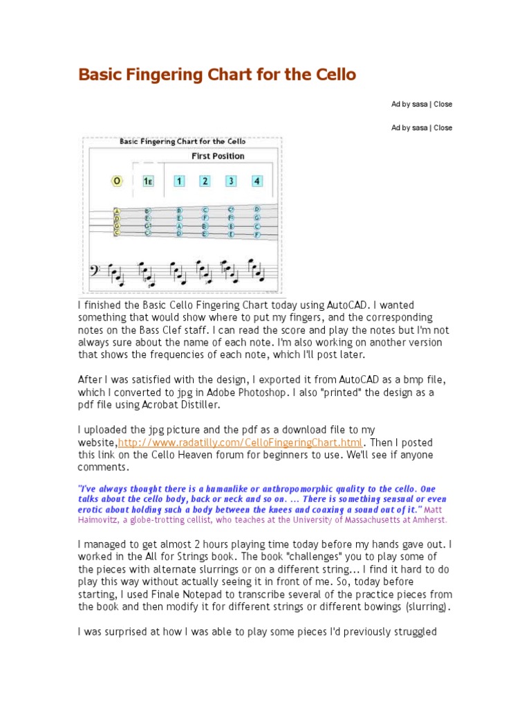 Basic Fingering Chart For The Cello | PDF | Cello | Portable Document ...