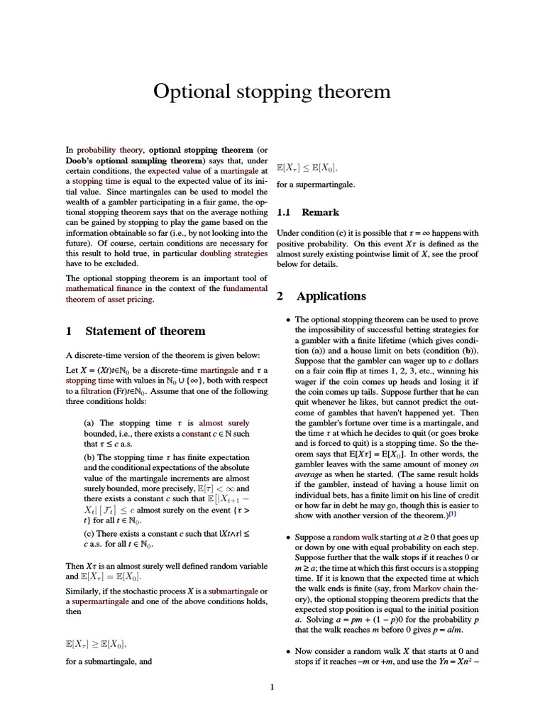 Optional Stopping Theorem PDF | PDF | Probability | Measure Theory