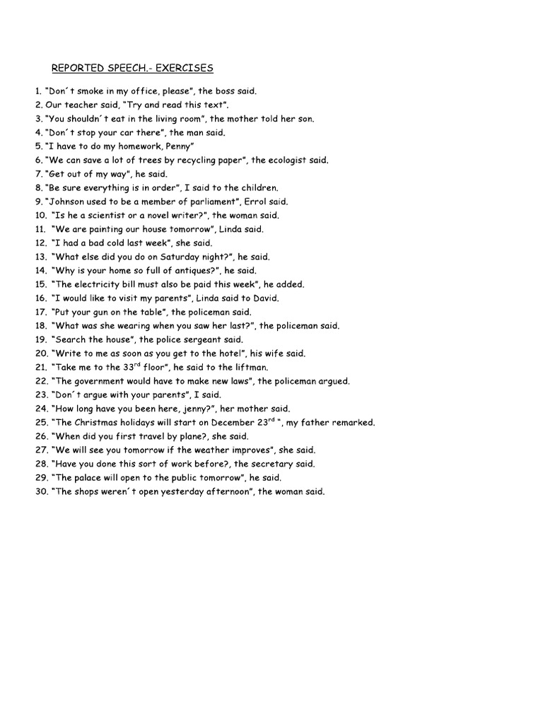 7 - Ejercicios Reported Speech | PDF