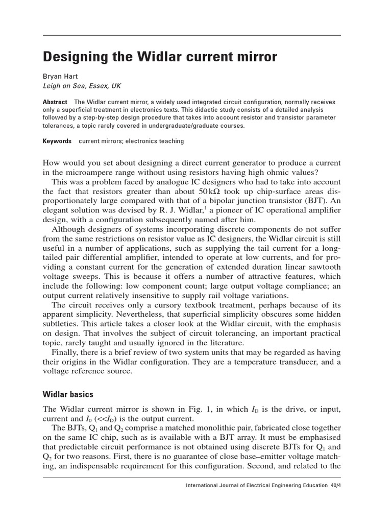 Widlar Current Mirror | PDF | Bipolar Junction Transistor | Electrical ...