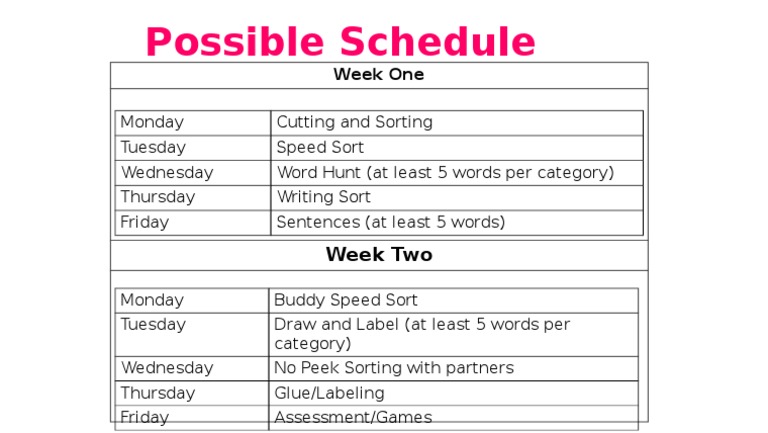 Weekly Sorting and Writing Schedule | PDF