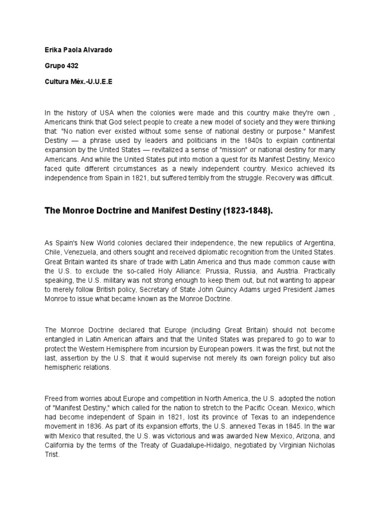 Monroe Doctrine and Manifest Destiny | PDF | Foreign Policy | The ...