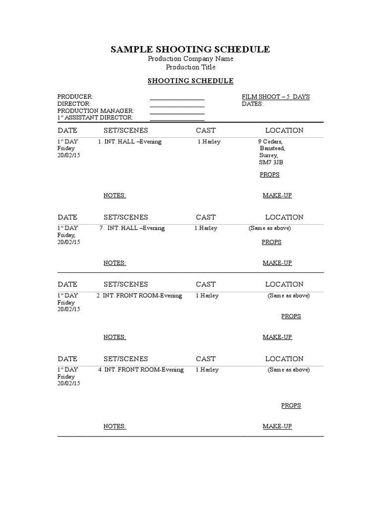 Film Production Shooting Schedule | PDF | Computers