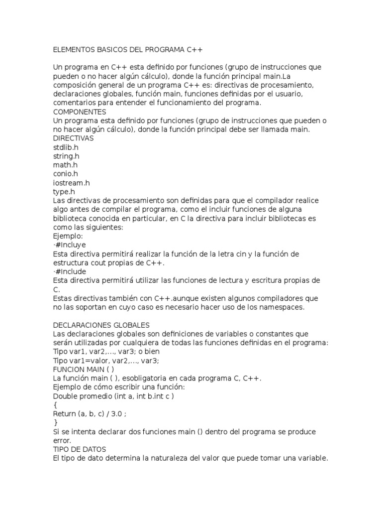 Instrucciones Basicas de C++ | PDF | C ++ | Tipo de datos