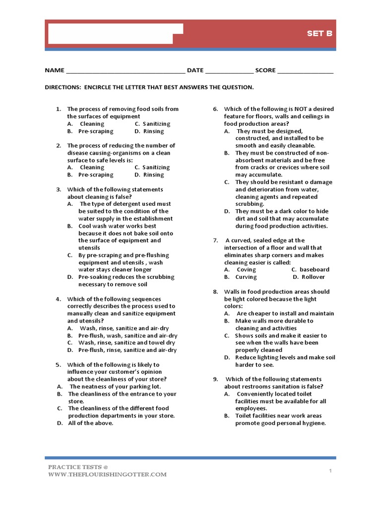 Food Service Practice Test Questions | PDF | Shelf Life | Foods