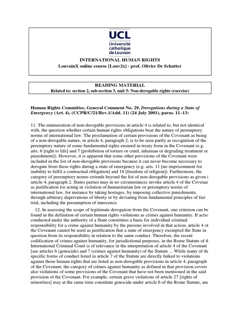 [2.3.5] Non Derogable Rights | Crimes Against Humanity | State Of Emergency