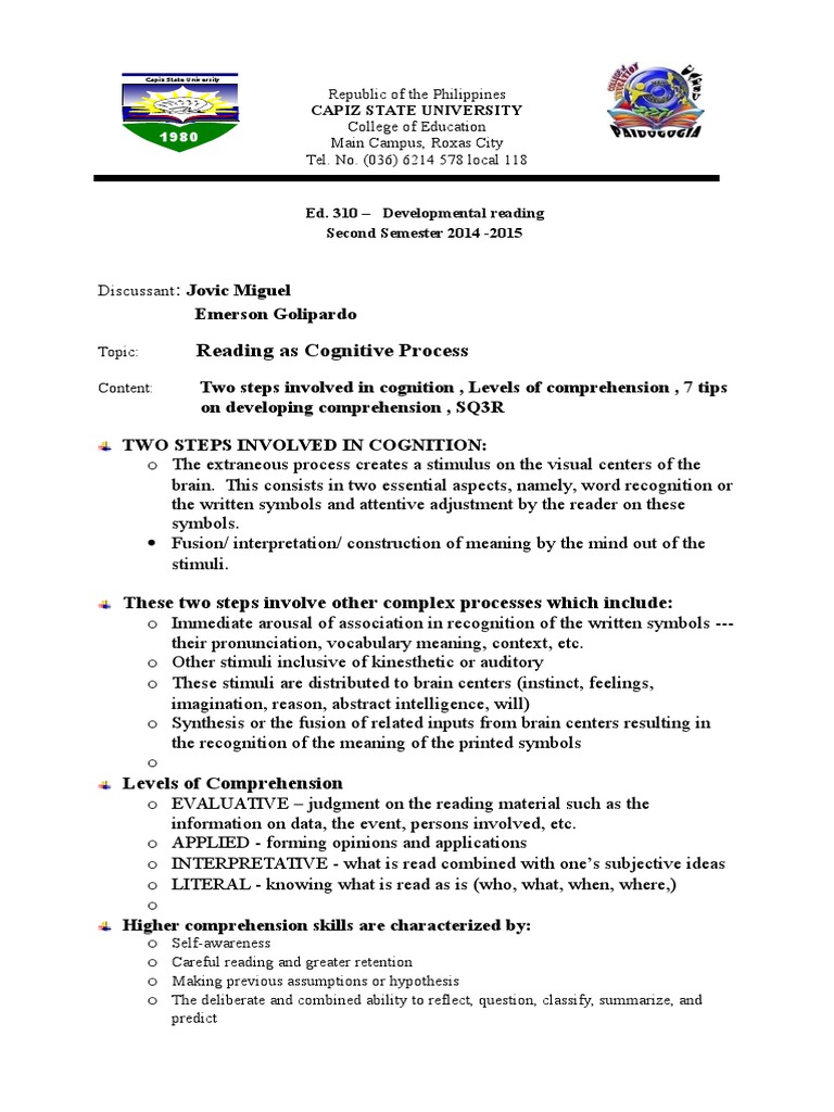 Handouts in Developmental Reading | PDF | Reading Comprehension | Reading (Process)