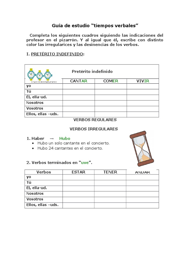 Guía de estudio sobre tiempos verbales: conjugación de verbos regulares ...