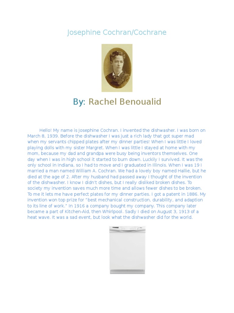 Josephine Cochran: Dishwasher Pioneer | PDF