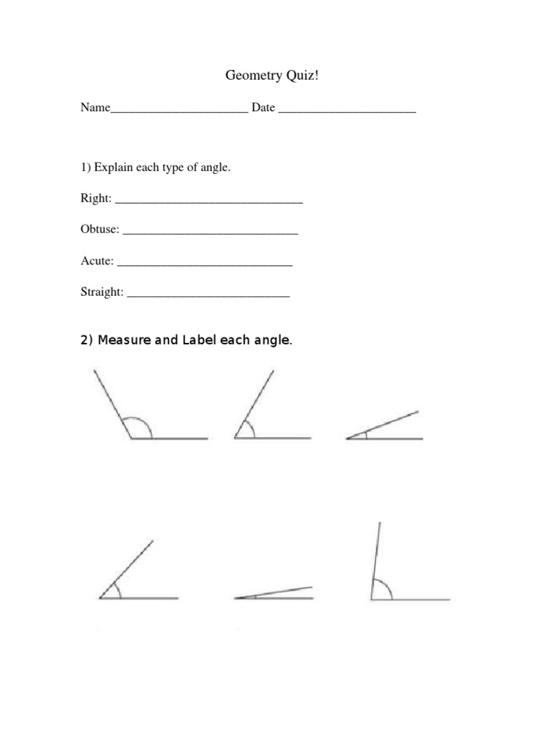 Geometry Quiz: Angles and Shapes | PDF