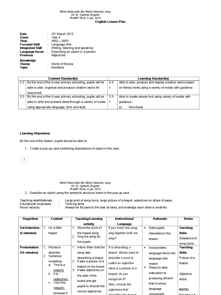 Language Arts Lesson Plan | PDF | Lesson Plan | Communication