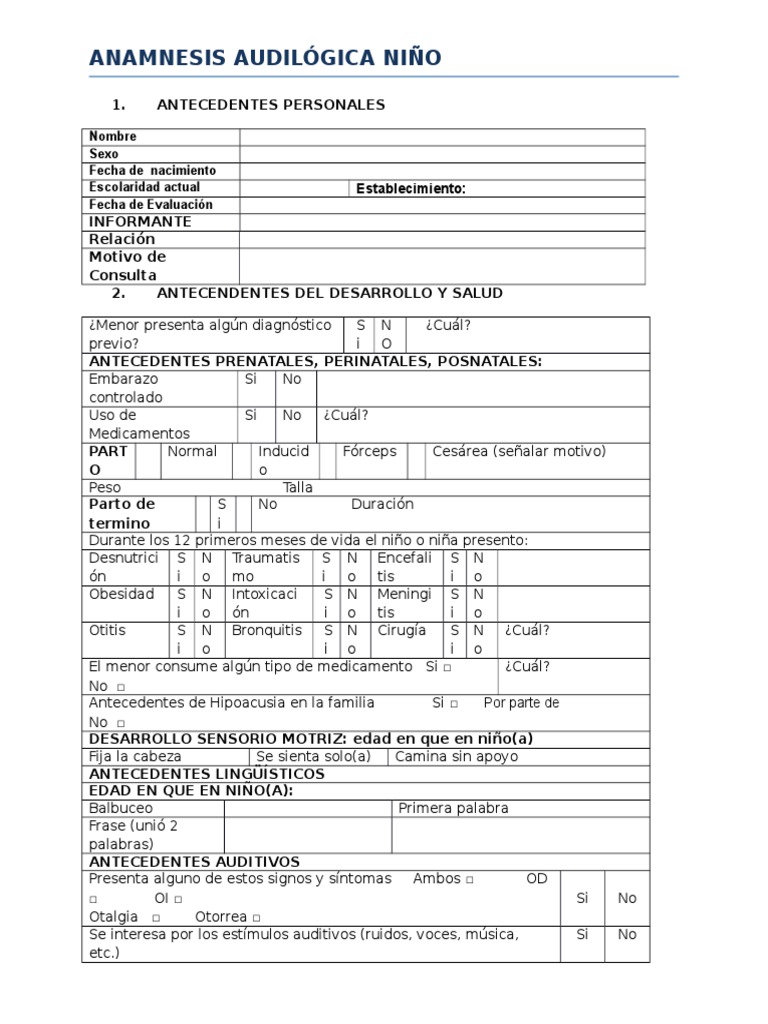 Anamnesis Niño Pdf Parto Oído