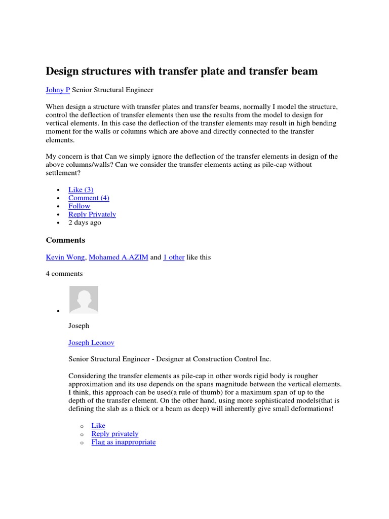 A LinkedIn Discussion On How To Design Structures With Transfer Plate ...