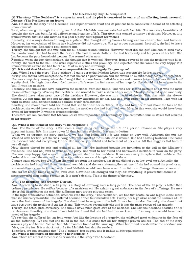 The Necklace by Guy de Maupassant | Irony | Destiny