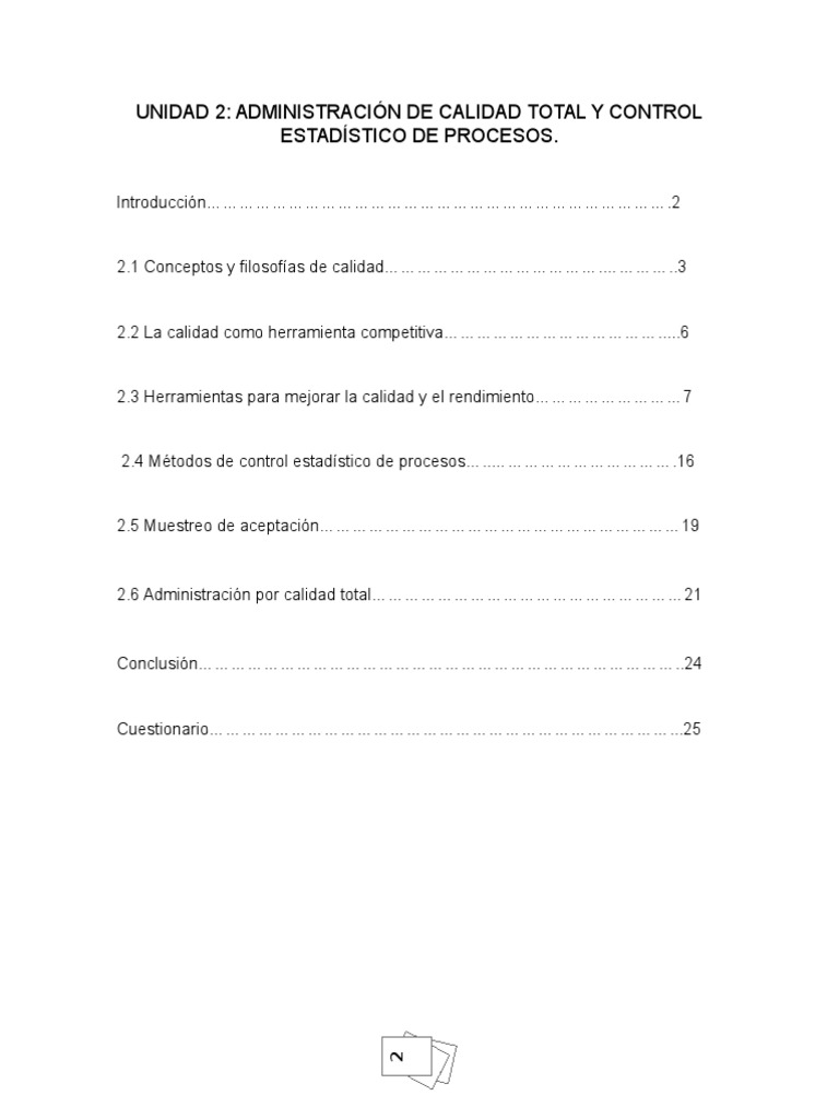 Unidad 2: Administración de Calidad Total y Control Estadístico de ...
