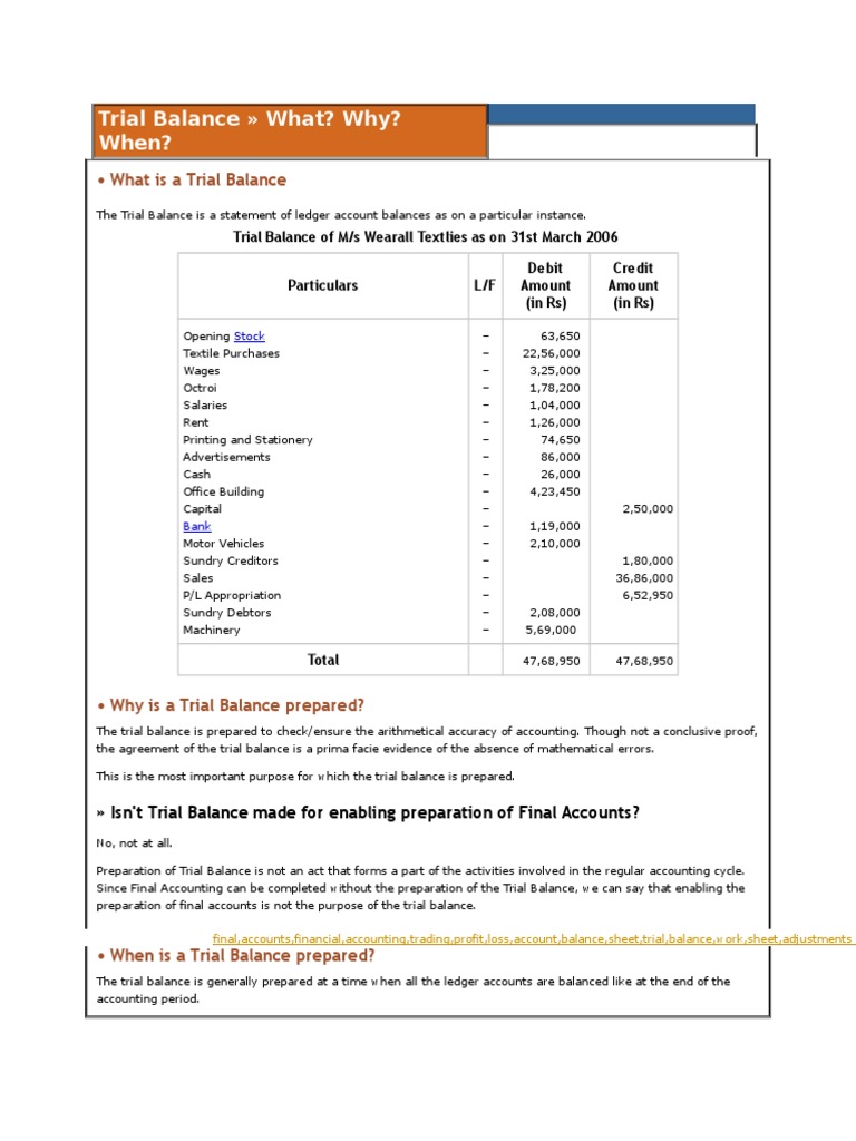 Trial Balance FinalAccounts Concepts | PDF | Debits And Credits | Cost ...