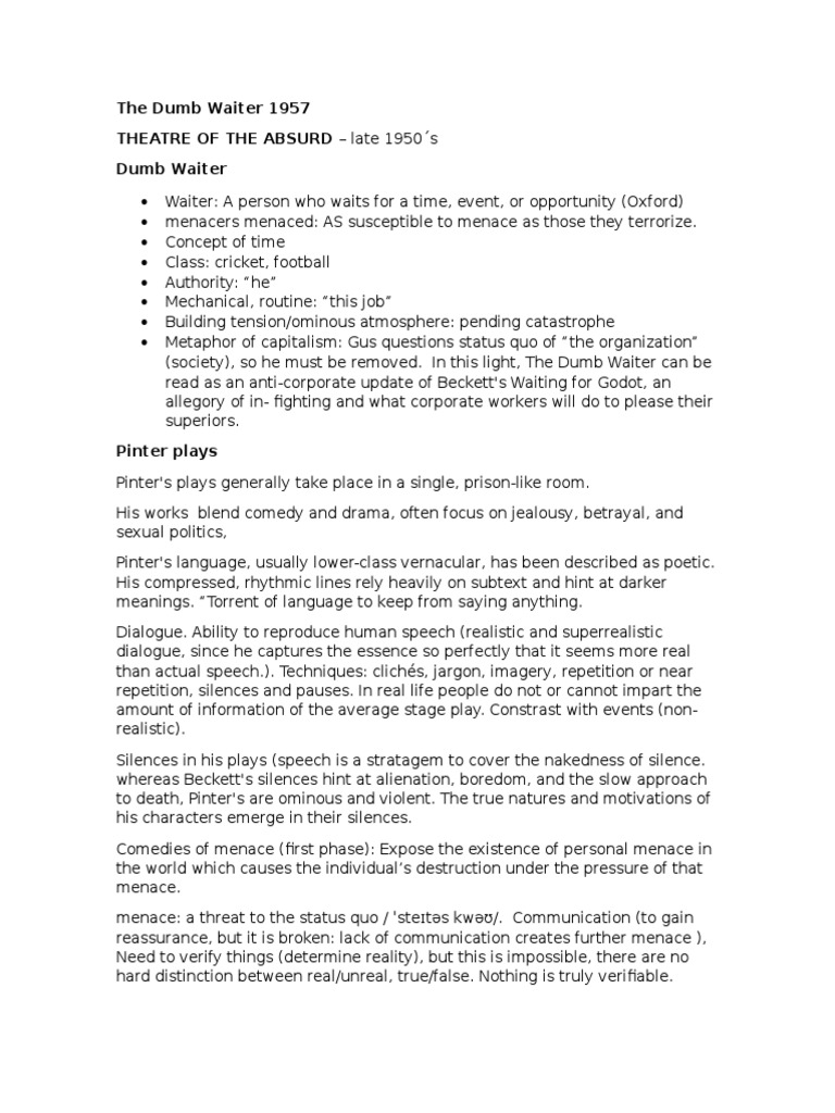 The Dumb Waiter | PDF | Theatre | Entertainment (General)