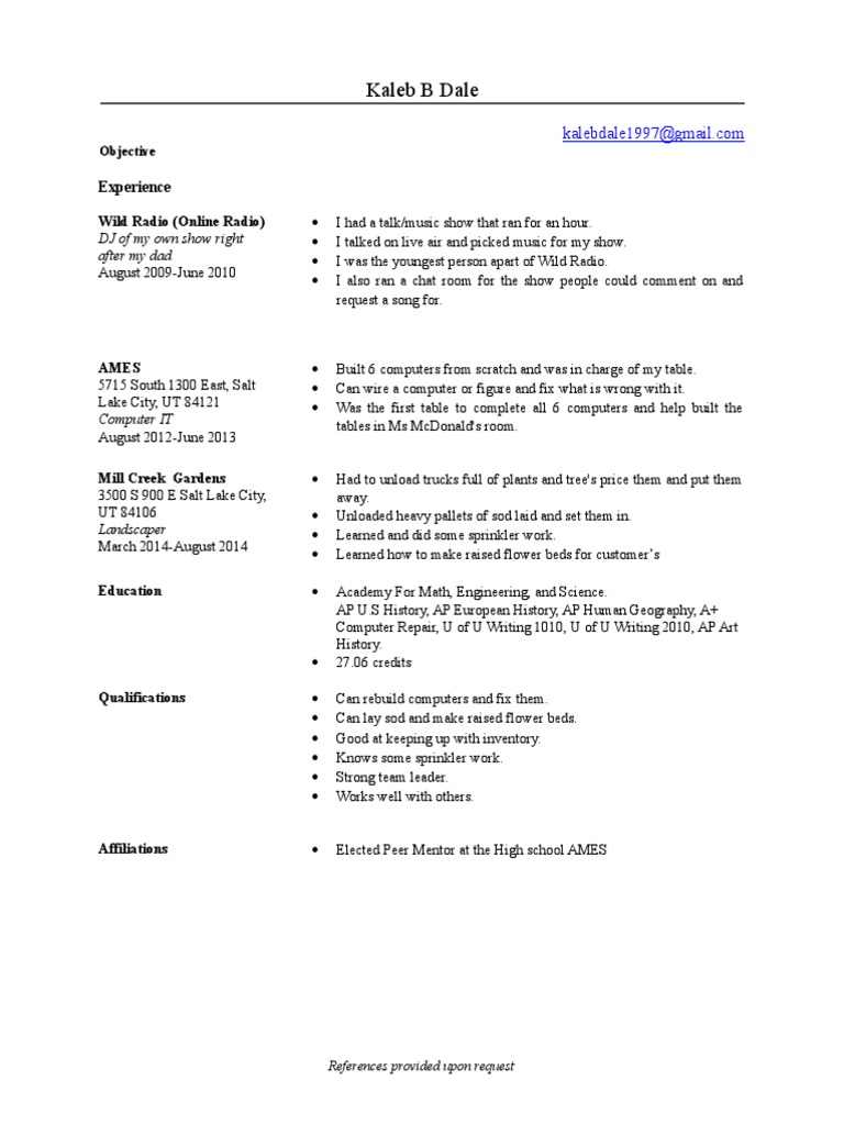 Kaleb B Dale: Experience | PDF