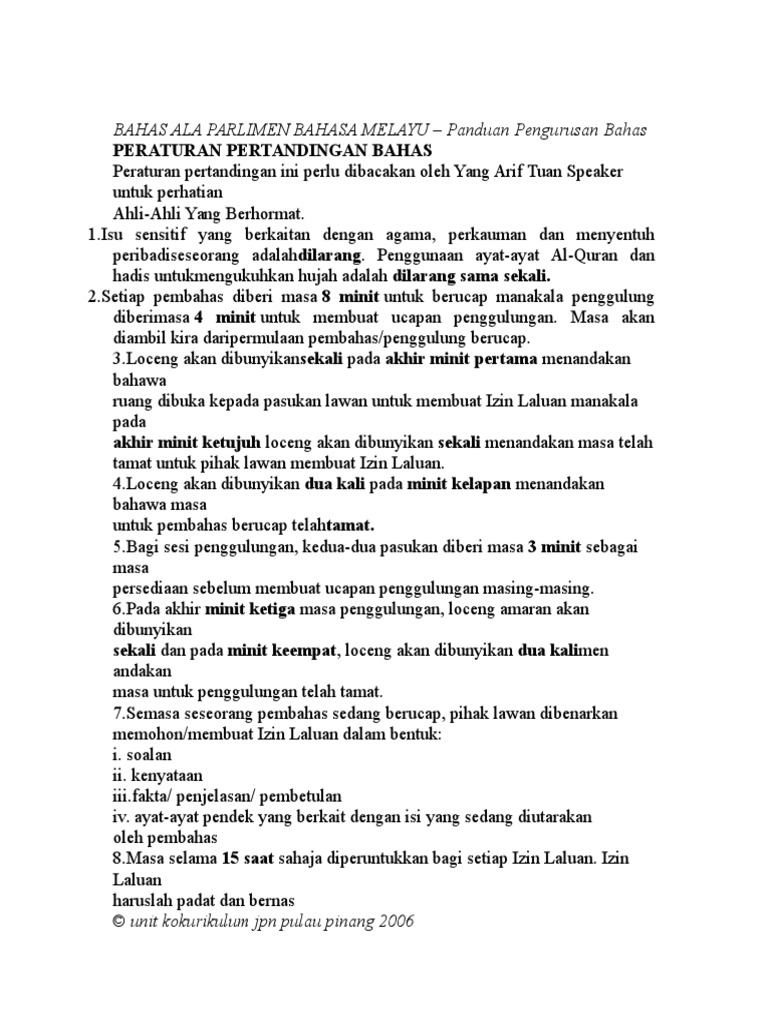Bahas Ala Parlimen Bahasa Melayu | PDF
