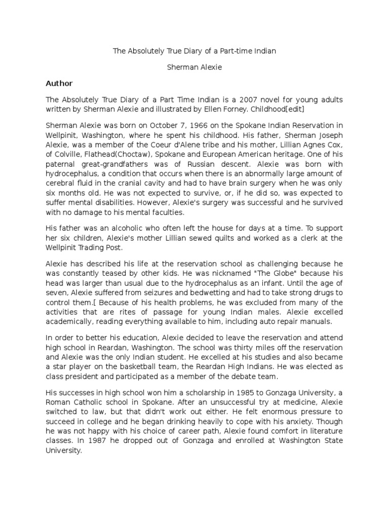 The Absolutely True Diary of A Part Time Indian | PDF