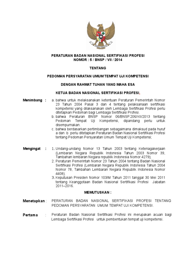 Pedoman TUK BNSP 2014 | PDF