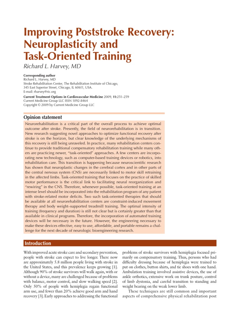 2009 Improving Poststroke Recovery, Neuroplasticity and Task-Oriented ...