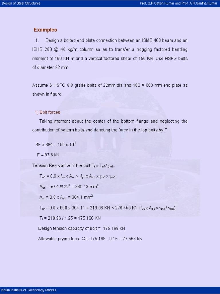 Design of a Bolted End Plate Connection Between an ISMB 400 Beam and ...
