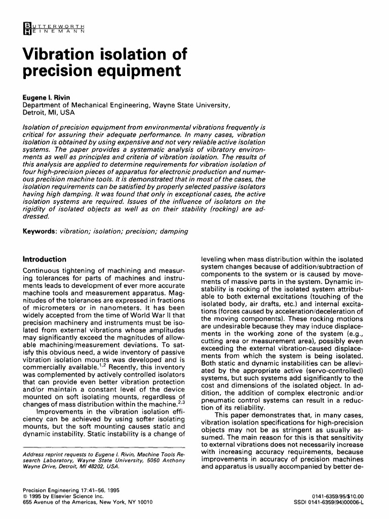 Vibration Isolation of Precision Machines | Download Free PDF ...