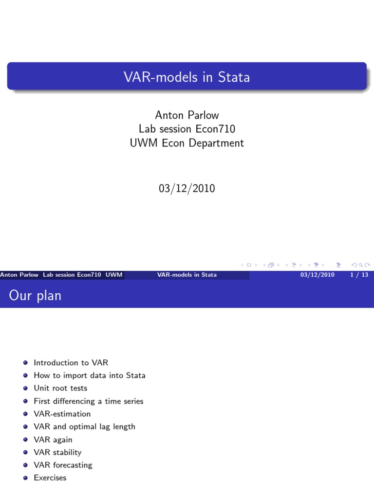 Var Models in Stata | PDF | Vector Autoregression | Applied Mathematics