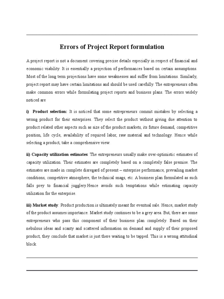 Errors of Project Report Formulation | Ownership | Entrepreneurship