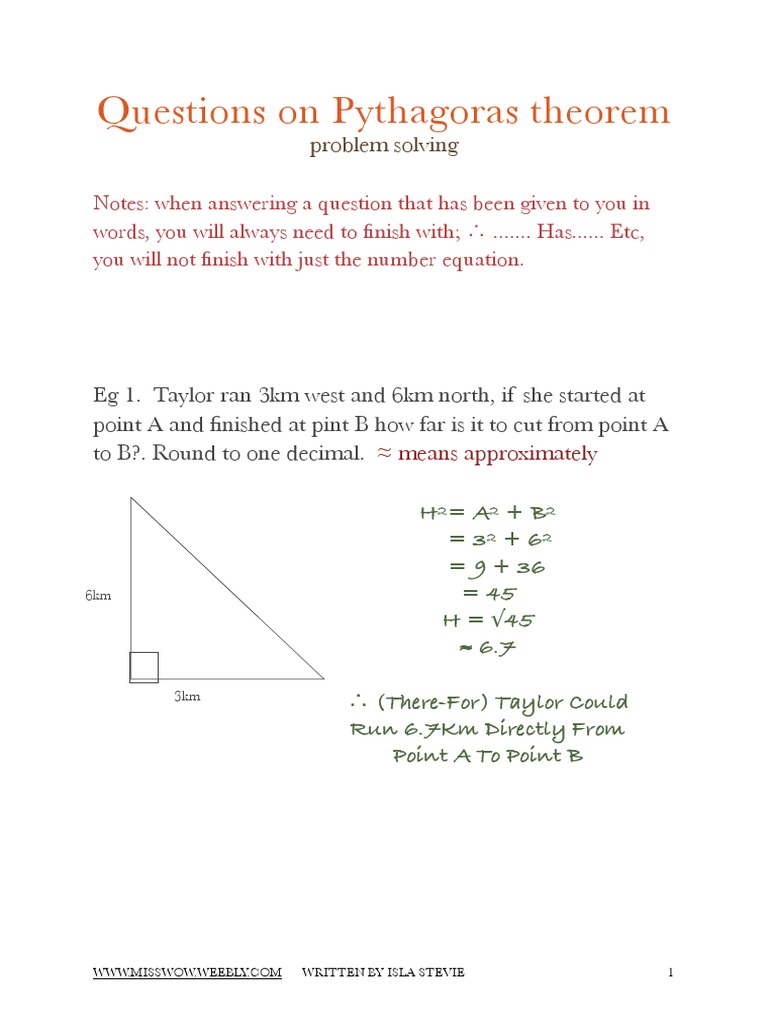 Pythagoras Theorem Ps 1 | PDF