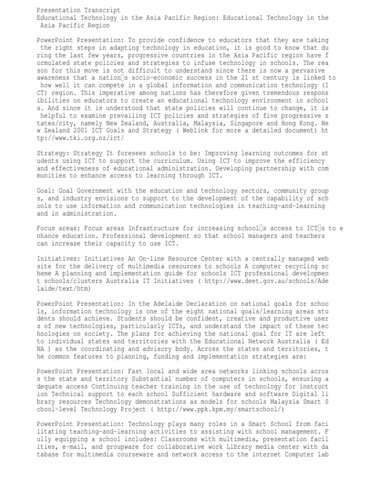 Asia Pacific Region Educational Technology Pdf Multimedia