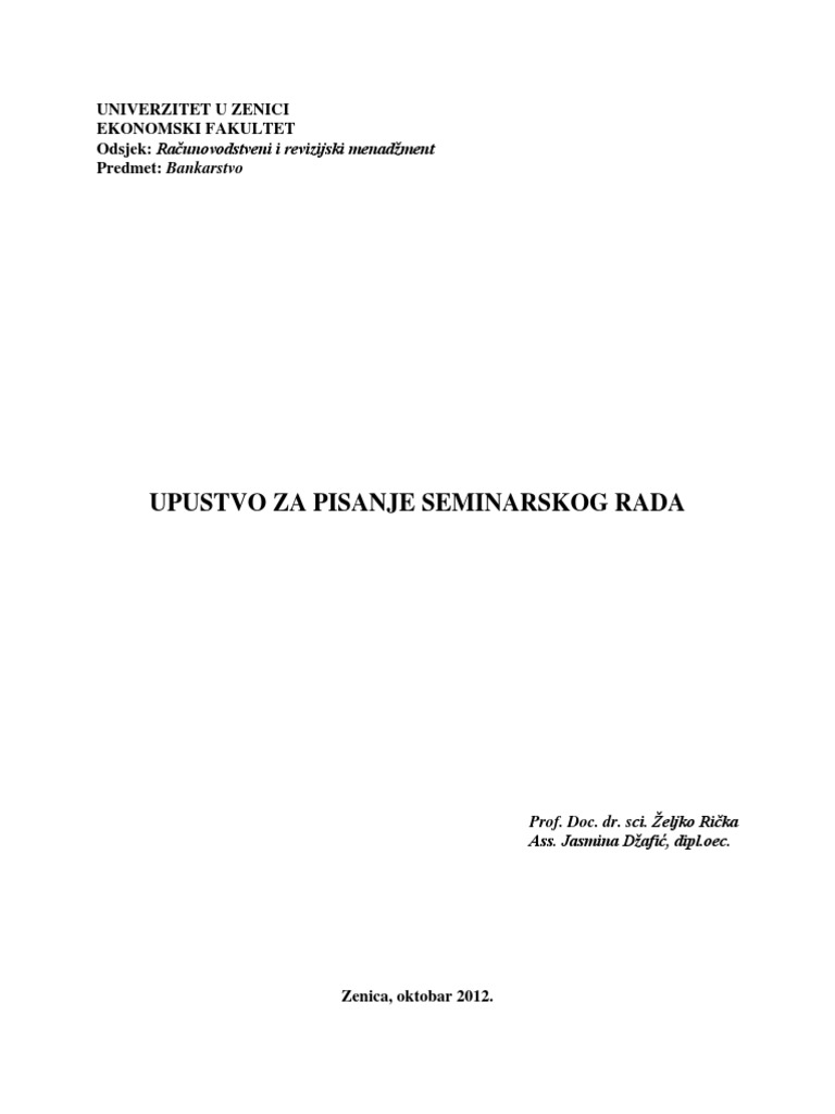 Upustvo Za Pisanje Seminarskog Rada | PDF