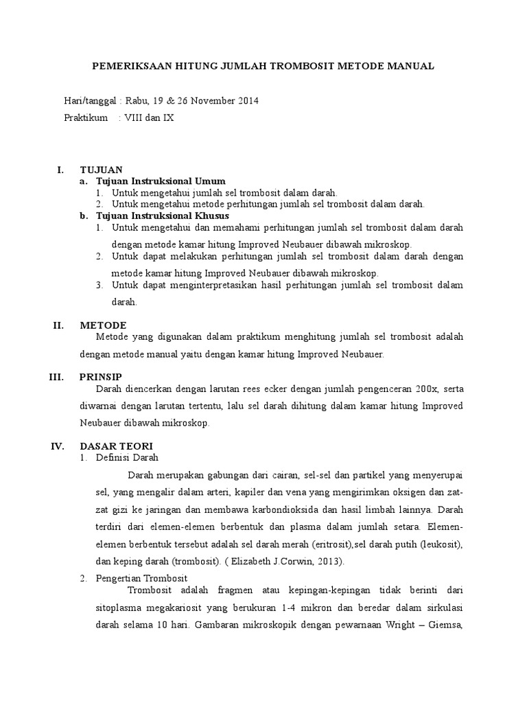 Hitung Jumlah Trombosit Manual | PDF