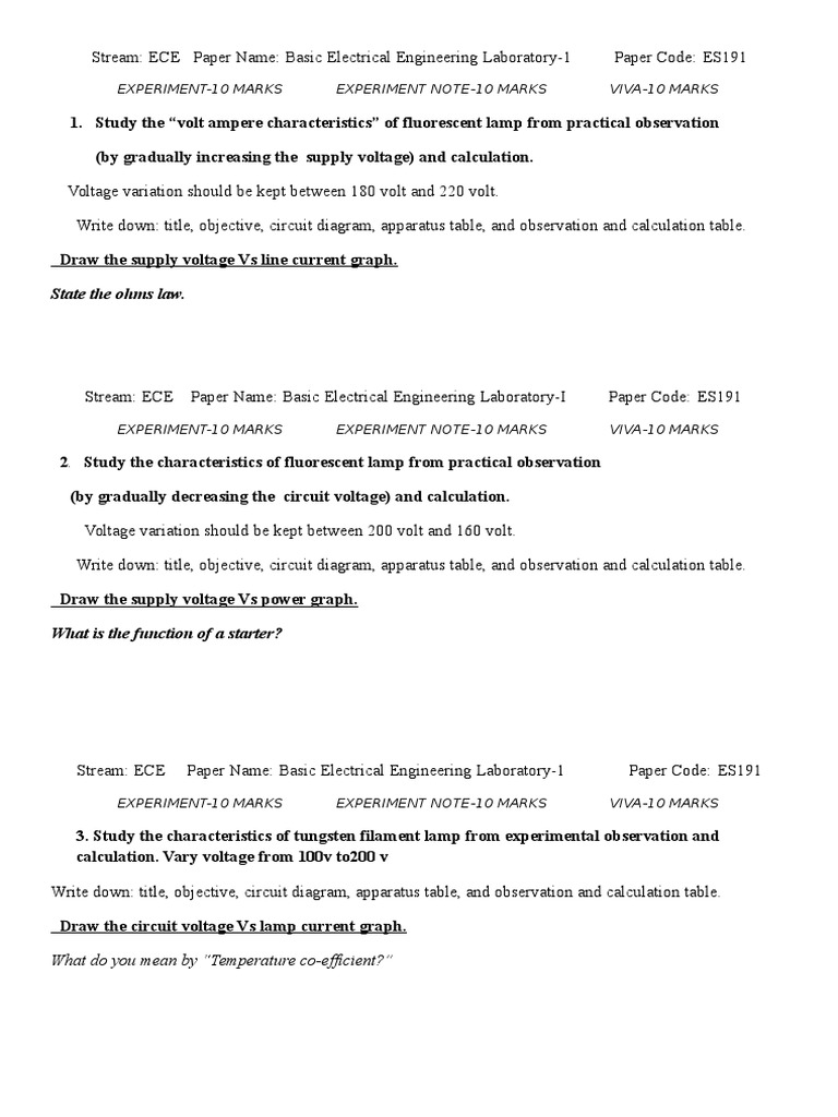 Basic Lab Question Paper | PDF | Incandescent Light Bulb | Electrical ...