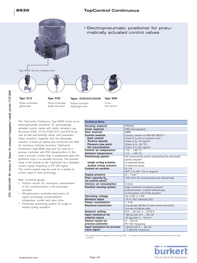 Burkert Type 8630 TopControl Continuous | PDF | Valve | Actuator