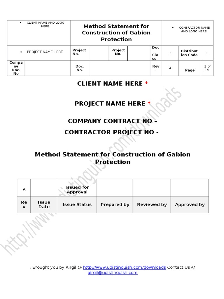 Method Statement For Construction of Gabion Protection | PDF | Calibration | Occupational Safety ...