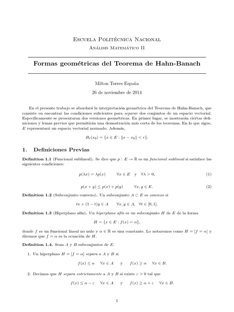 Teoremas de Hahn-Banach en Versión Geométrica | PDF | Conjunto convexo | Espacio vectorial