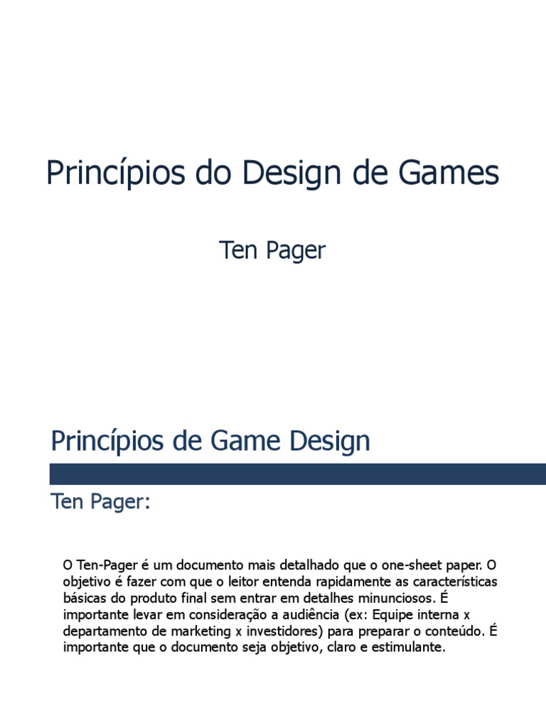 Game Design - Ten Pager | PDF | Jogos e Atividades