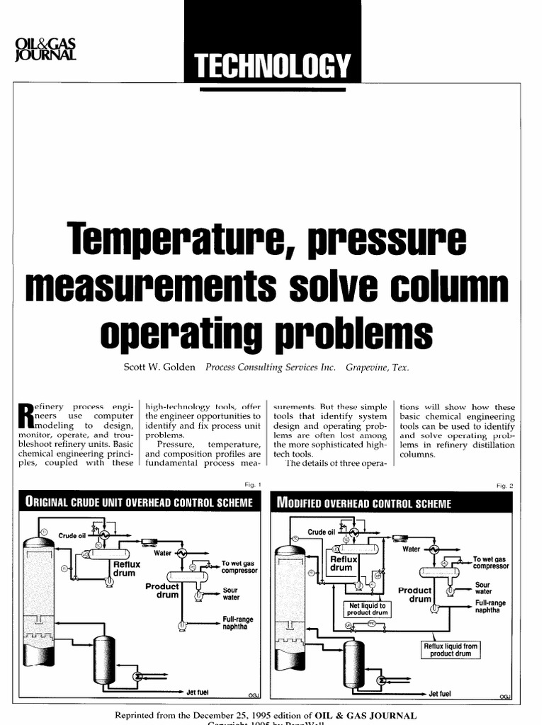 Temperature, Pressure Measurements Solve Column Operating Problems | PDF | Oil Refinery ...