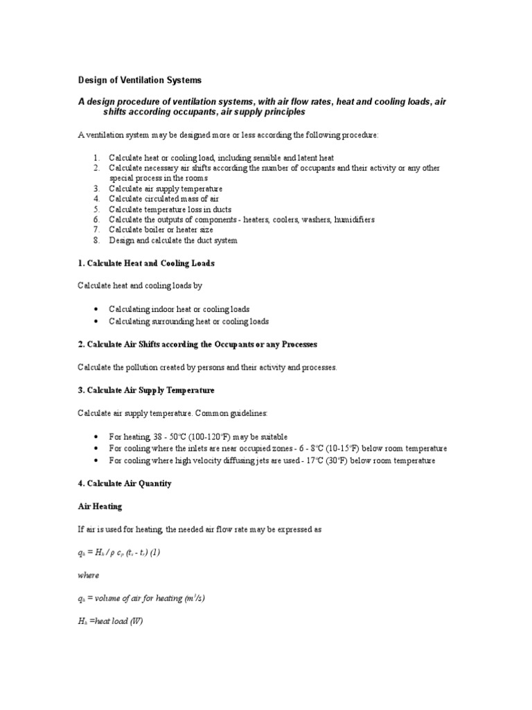 Design of Ventilation Systems | PDF | Hvac | Air Conditioning