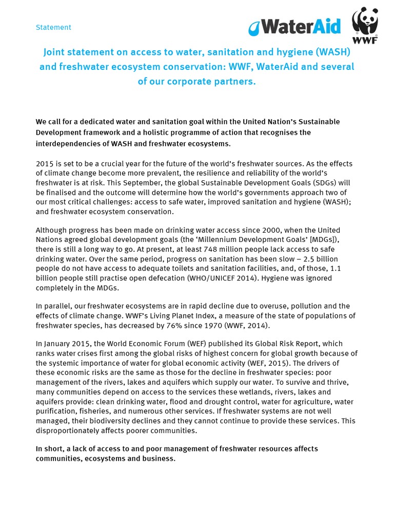 Joint Statement On Access To Water, Sanitation and Hygiene (WASH) and ...
