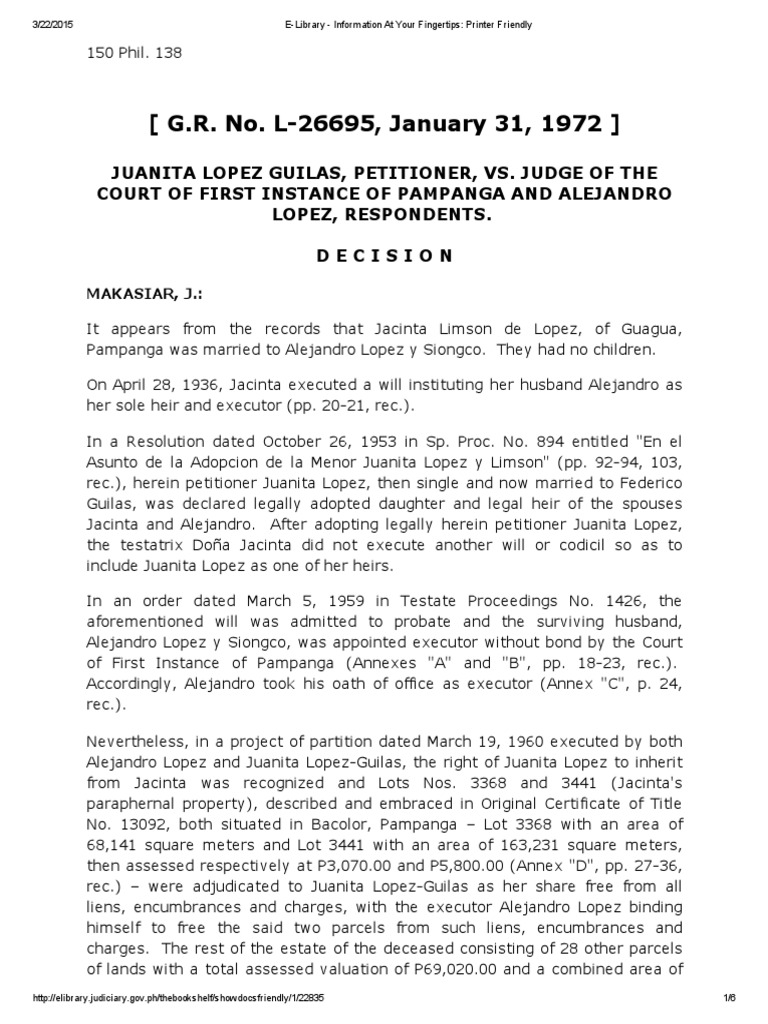 Guilas v. CFI (1972) PDF | PDF | Probate | Lawsuit