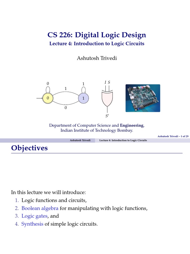 Cs 226 Digital Logic Design Lecture 4 Introduction To Logic Circuits Pdf Boolean Algebra