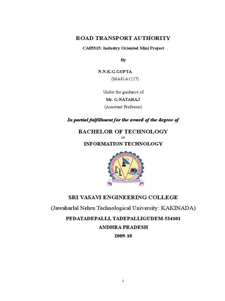RTA Project Report on Road Transport Authority Management System | PDF ...