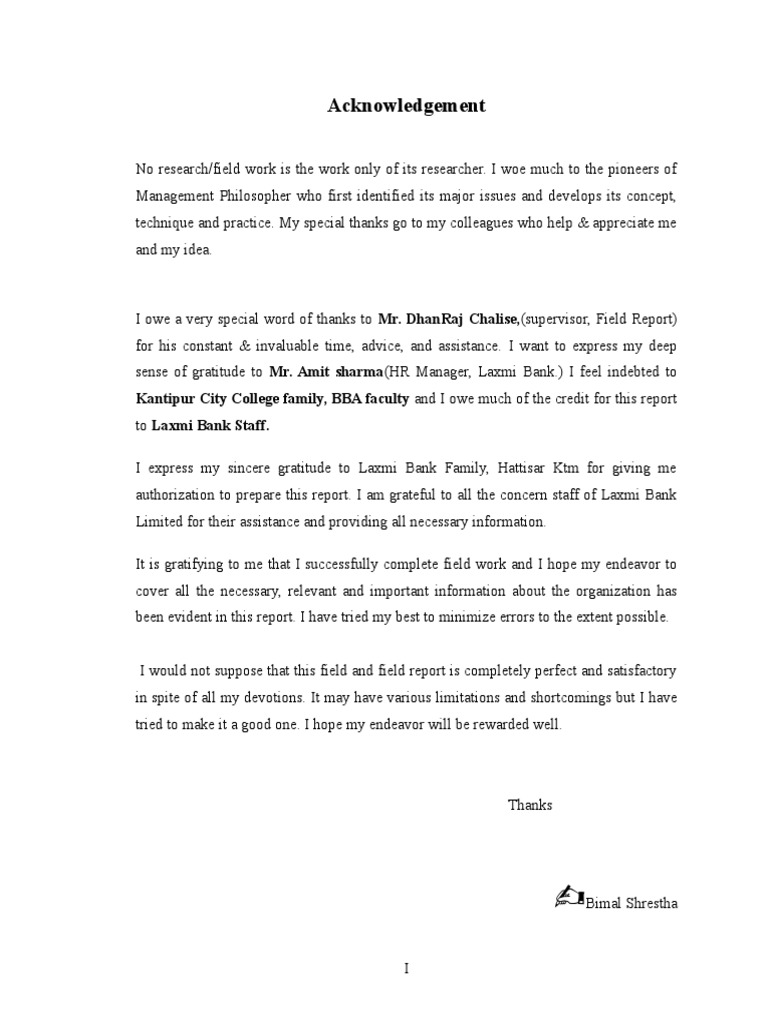 Acknowledgement | Download Free PDF | Field Research | Cognition