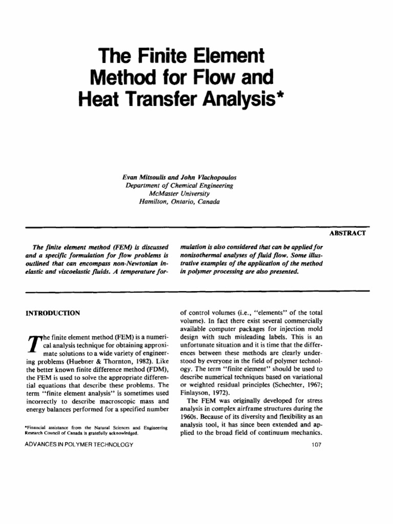 The Finite Element Method For Flow And Heat Transfer Analysis Pdf