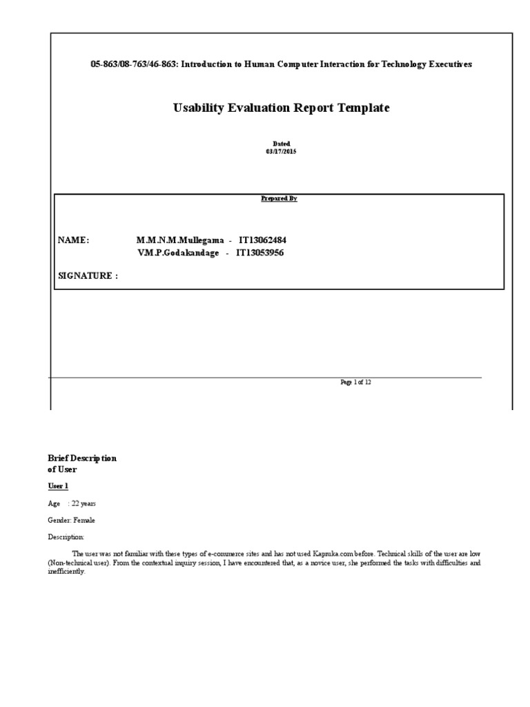 Usability Evaluation Report U1 | PDF | Usability | Cyberspace