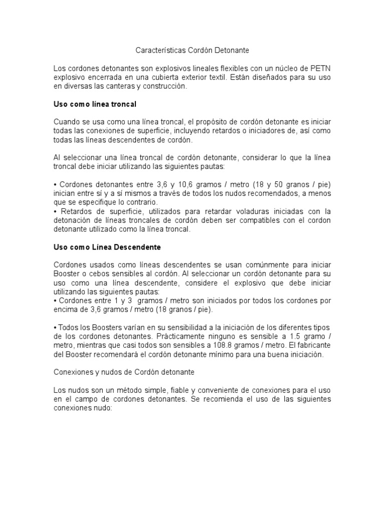 Caracteristicas Cordon Detonante | PDF | Material explosivo | Science