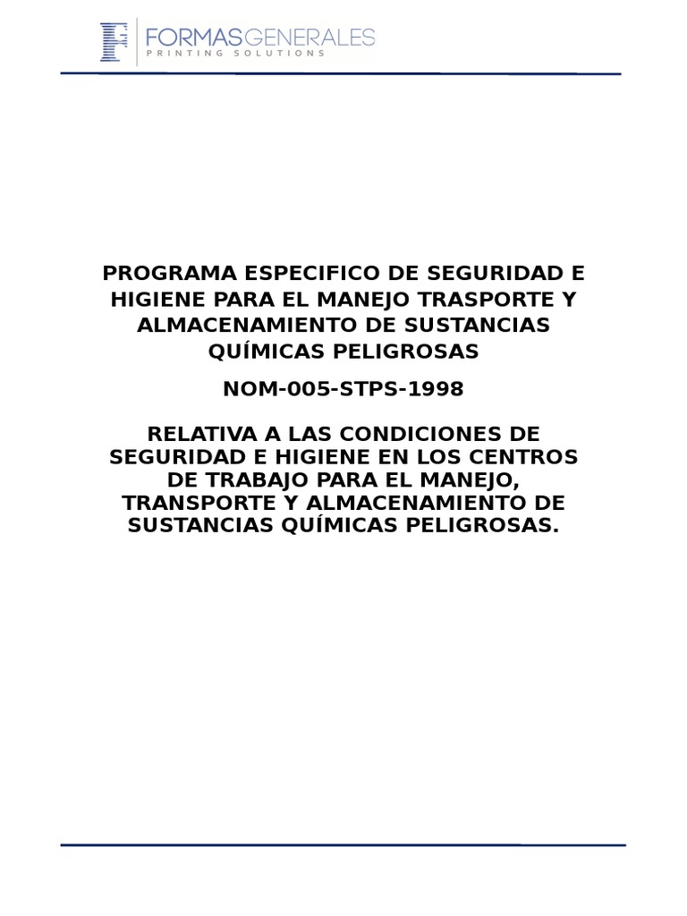 Programa Especifico de Seguridad e Higiene para El Manejo Trasporte y Almacenamiento de ...